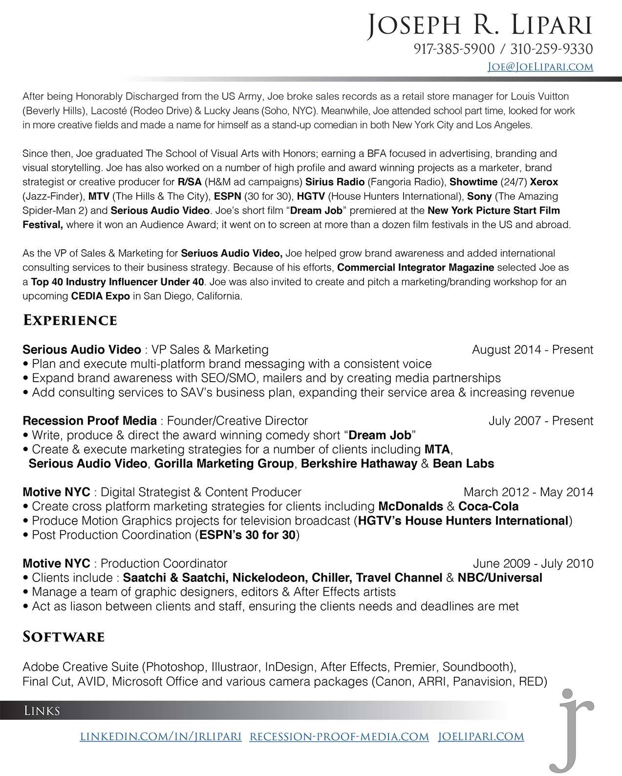 Résumé by Joseph Lipari – SVA Design